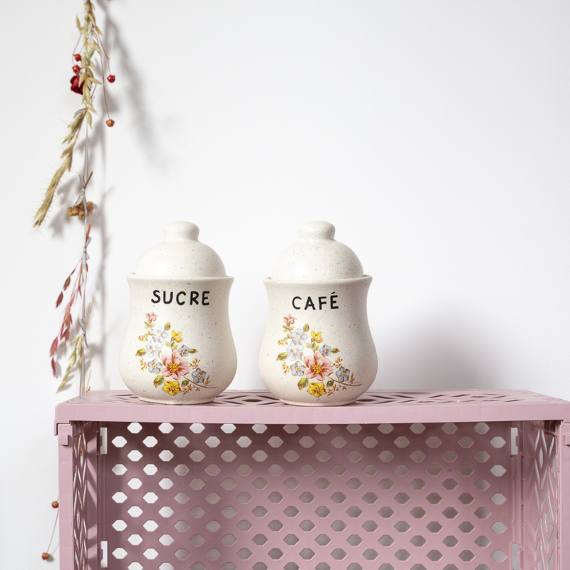 2 pots en grès sucre et café